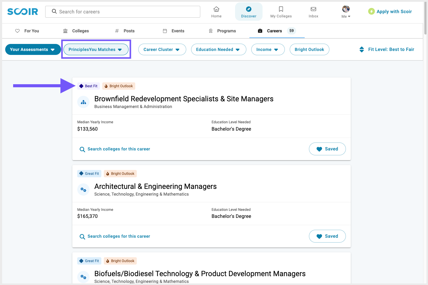 Student PrinciplesYou Career Matches & Predictor Model Results | Scoir